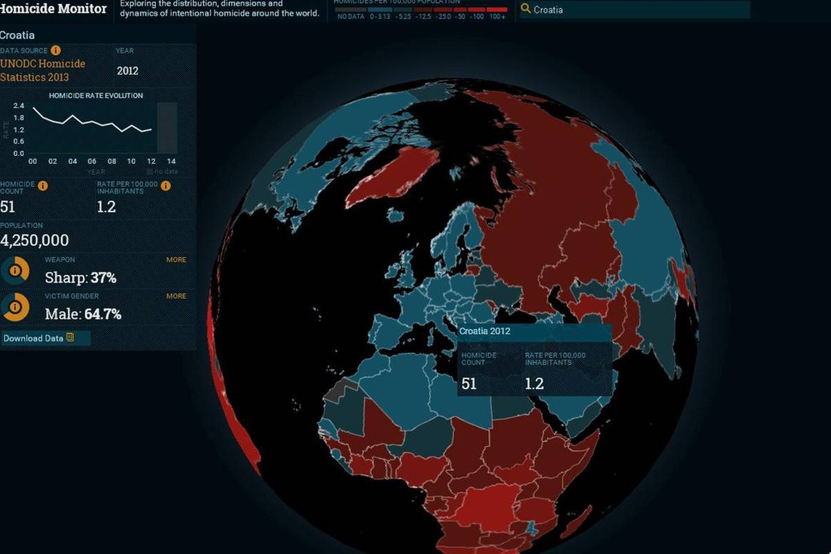 Interaktivna mapa koja otkriva stope ubojstava diljem svijeta | 24sata